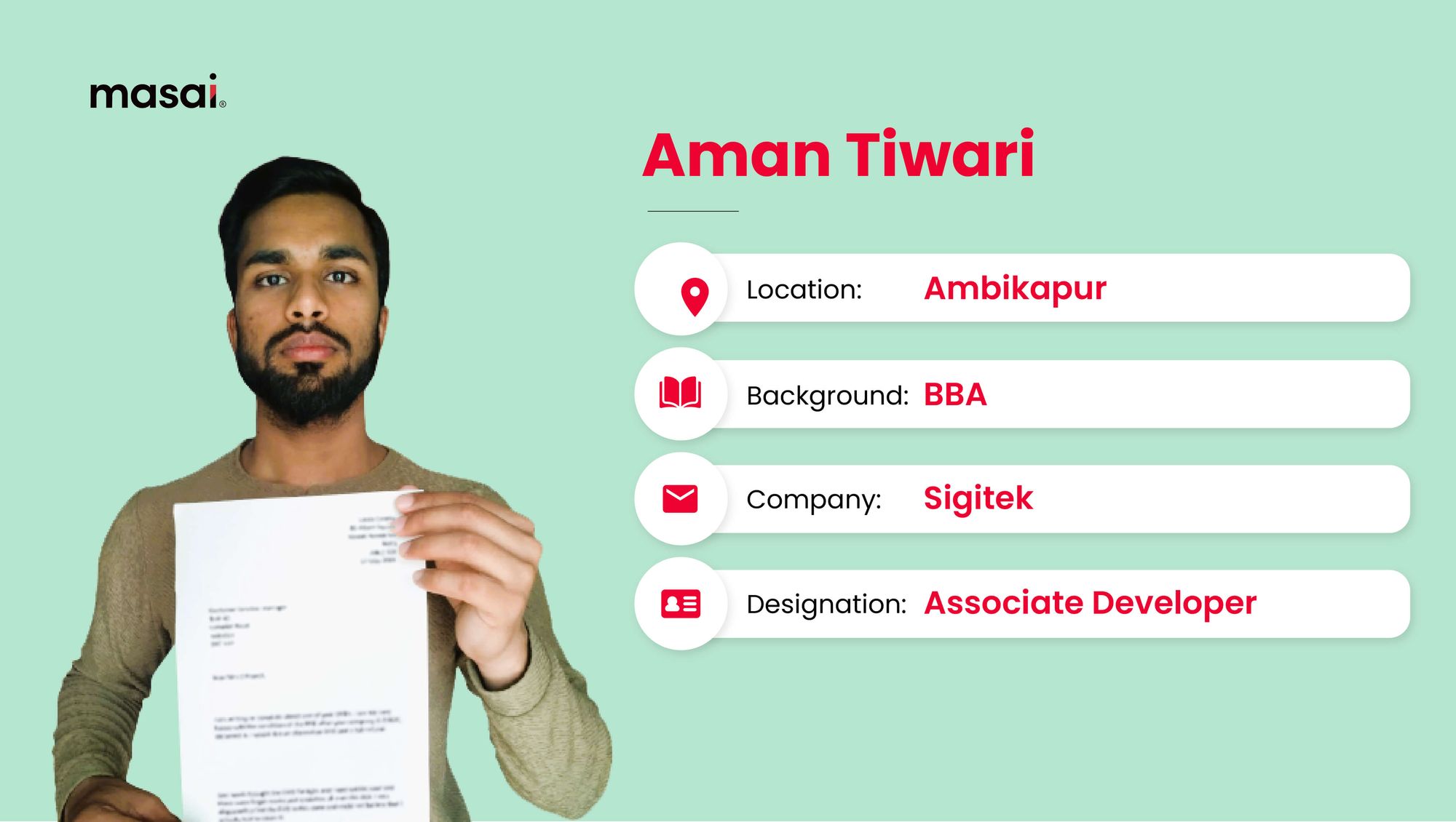 Aman worked tirelessly to become a software dev with Masai